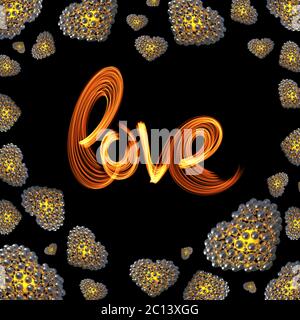 Love isolated word lettering written with fire flame or smoke on black ...