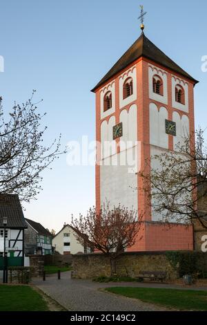 Center of village Odenthal with parish church and old buildings ...