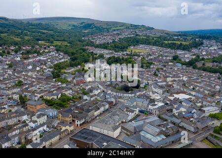 An aerial view of Aberdare town centre in the Cynon Valley, Rhondda ...