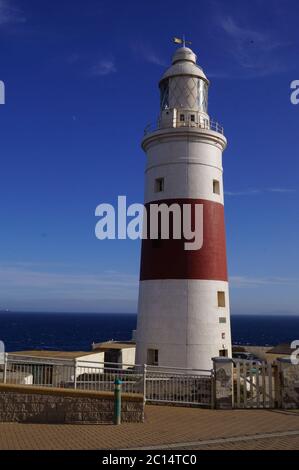 a view of the Trinity Lighthouse at Europa Point, in Gibraltar, and the ...