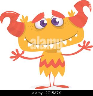 Happy cool cartoon monster. Horned vector monster character Stock ...