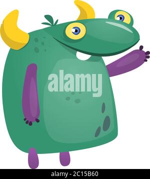 Smart blue cartoon little monster vector illustartion on white ...