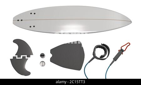 Parts of a surfboard lined up side by side - 3d Illustration Stock ...