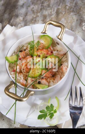 Rice with shrimp and zucchini Stock Photo - Alamy