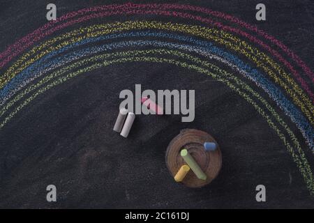 Rainbow drawn with chalk Stock Photo - Alamy