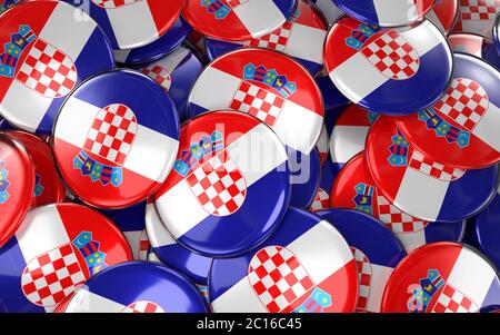 Croatia Badges Background - Pile of Croatian Flag Buttons. 3D Rendering ...