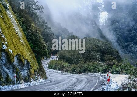 Frozen road on the Haast Pass Stock Photo - Alamy