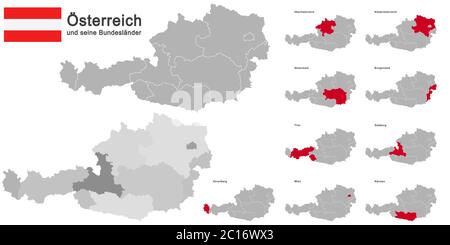 Vector illustration map of Austria federal states with names isolated ...