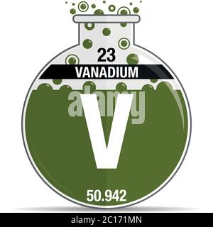 Vanadium symbol on chemical flask. Element number 23 of the Periodic ...