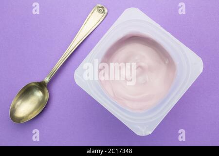 Healthy strawberry fruit flavored yoghurt with natural coloring in ...