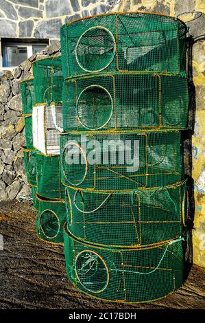 Empty seafood net traps Stock Photo - Alamy