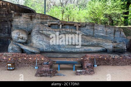 Reclining Buddha Statue Carved in Stone, Polonnaruwa, Sri Lanka Stock ...