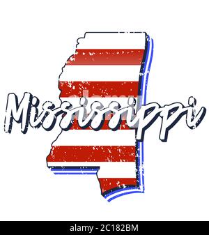 Mississippi badge. Map of the US state with beautiful geometric waves ...