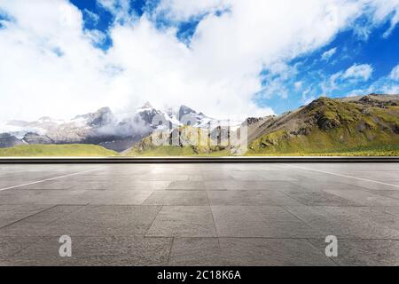 empty marble floor with beautiful snow mountains Stock Photo - Alamy