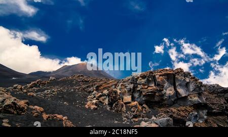 View to Etna volcano climbing process, Sicily, Italy Stock Photo - Alamy