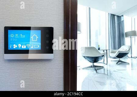 smart screen with smart home with modern bedroom Stock Photo - Alamy