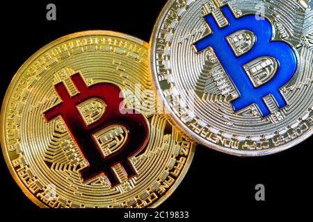 Bitcoin cryptocurrency new version on computer electronic circuit board ...