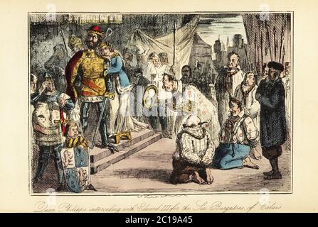 Illustration by John Leech. Queen Philippa interceding with Edward III ...