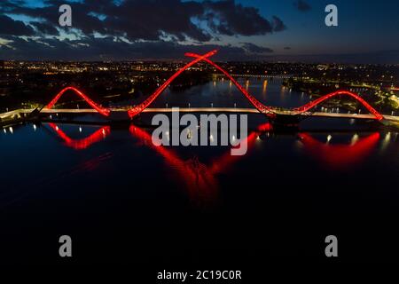 Matagarup Bridge in evening light, Perth, Western Australia Stock Photo ...