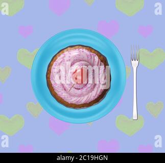 Top view of 3d pink gift box with silver ribbon and bow isolated on ...