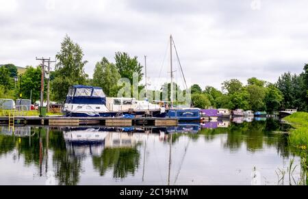 Cyclists at Bowling Basin Harbour, Forth & Clyde Canal, Bowling, West ...