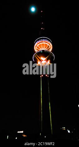 Night Exterior view to Kuwait Telecommunications Tower aka Liberation ...