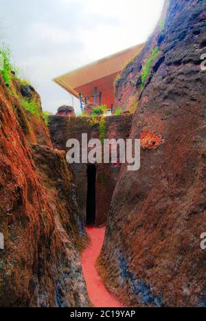 Path between Bete Amanuel and Bete Abba Libanos roch-hewn Churches at ...