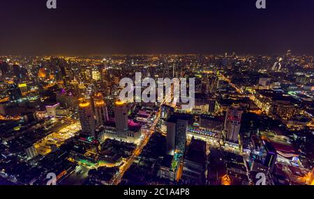 Aerial view of Bangkok modern office buildings, condominium in city ...