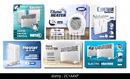 Heater Radiators Promotional Posters Set Vector Illustration Stock ...