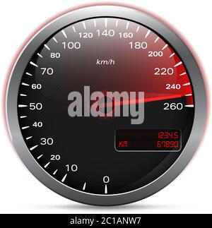Speedometer gauge icon. Red needle detail. Semi-circle dial shape ...