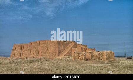The reconstructed facade of the Neo-Sumerian Great Ziggurat of Ur, near ...