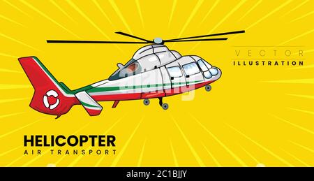 Helicopter - vector Rescue helicopter pop art style. Hand drawn comic ...