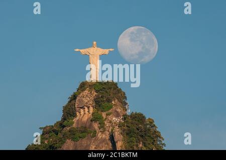 Christ the Redeemer and the Moon in Rio de Janeiro, Brazil - March 19 ...