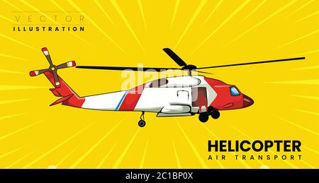 Helicopter - vector Rescue helicopter pop art style. Hand drawn comic ...