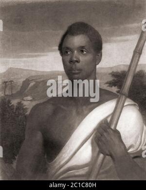 Joseph Cinque leader of Amistad slave revolt. Hand-colored woodcut ...