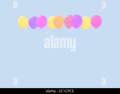 Colourful faded balloons yellow pink purple red soaring against light ...