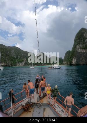 Maya Bay from the beach, in koh Phi Phi, Krabi, Thailand Stock Photo ...