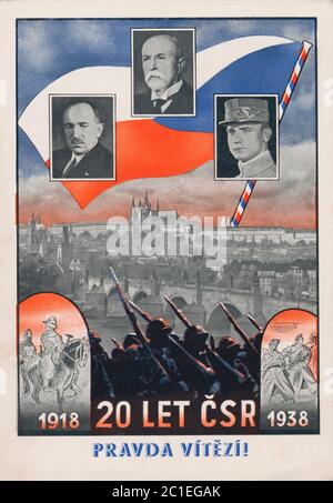 The 20th anniversary of the founding of Czechoslovakia. Postcard of ...