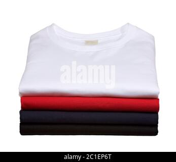 Stack of clean t-shirts isolated on white Stock Photo - Alamy