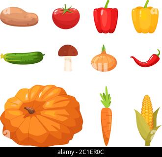 Premium vegetables semi flat RGB color vector illustration set Stock ...