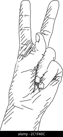 Line art vector illustration of a victory sign hand gesture ...