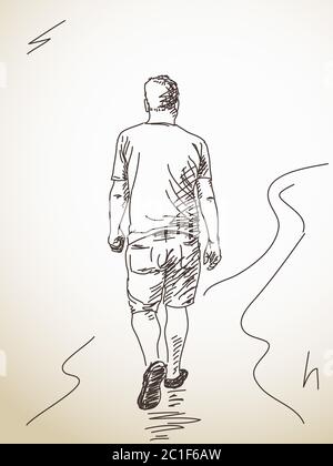 Sketch of walking man from back Hand drawn Vector illustration Stock ...