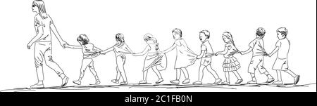 Children walking in line illustration Stock Vector Image & Art - Alamy