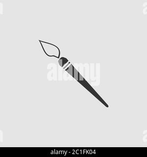 Paint brush icon flat. Black pictogram on grey background. Vector ...