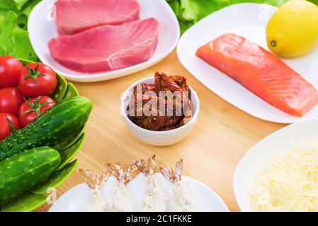 Seafood. Greek cuisine. Making tasty and healthy food at home Stock ...
