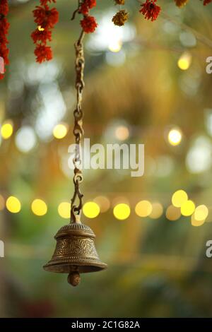 Traditional symbols of the Hindu religion - the bells. Inside of ...