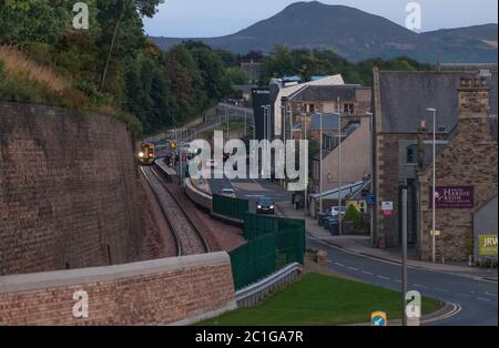 Scotrail class 158 train calling at Galashiels railway station in the ...