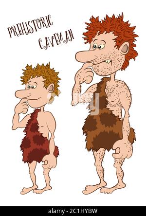 cartoon ancient prehistoric caveman cave boy character isolated ...