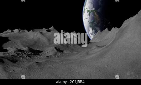 Moon surface with Earth on the horizon, a landscape 360 HDRI spherical ...