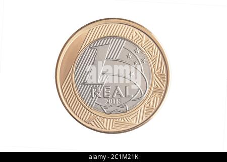 Brazilian "1 Real" 2018 coin on white background Stock Photo - Alamy